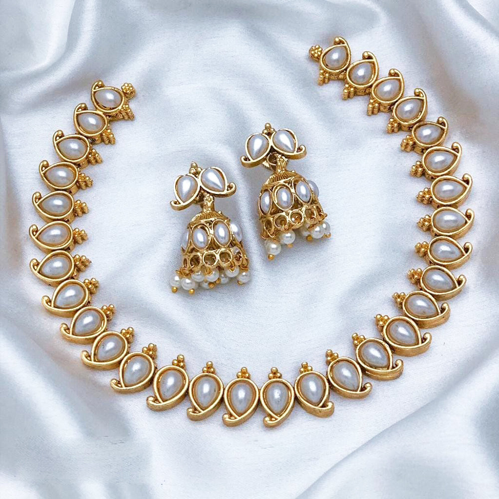 JewelMaze Gold Plated Pota Stone Necklace Set - 10731324WH