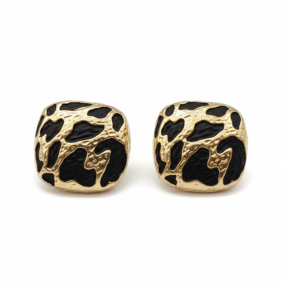 JewelMaze Classy Black Designer Statement Square Shape Anti Tarnish Studs