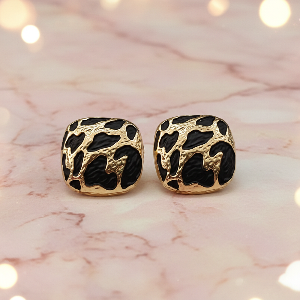 JewelMaze Classy Black Designer Statement Square Shape Anti Tarnish Studs